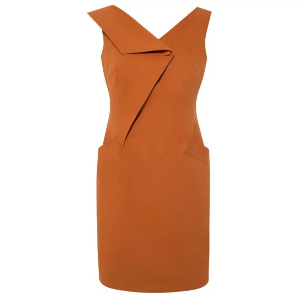 FEMPONIQ Asymmetric Lapel Tailored Cotton Dress Burnt - Orange