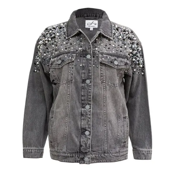 SANA T Hand Crafted Rhinestone Royalty Denim Jacket