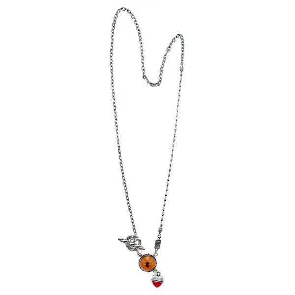 GEM KINGDOM Orange / Red Eye Love You Amber Eye & Red Heart Necklace - Orange/red