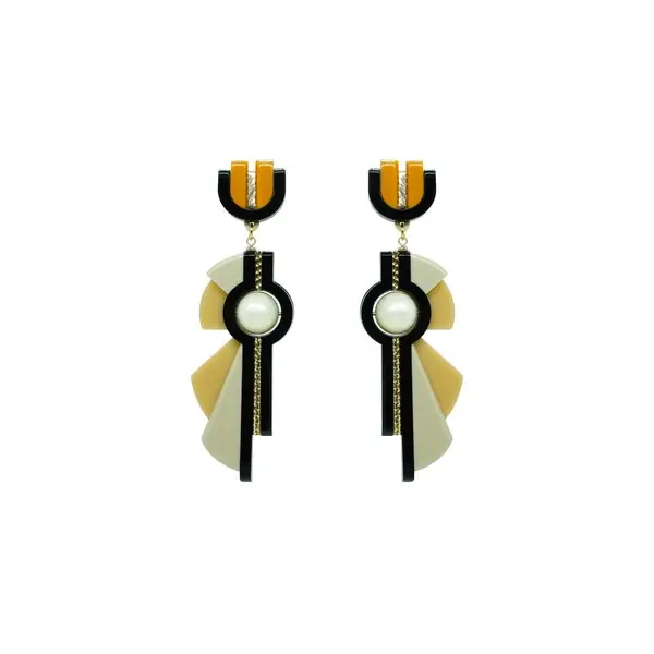 GISSA BICALHO Neutrals Handmade Acrylic Earring Allamanda Kahki - Yellow