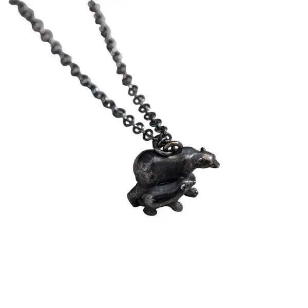 POSH TOTTY DESIGNS Oxidised Sterling Papa Bear Pendant Necklace - Silver