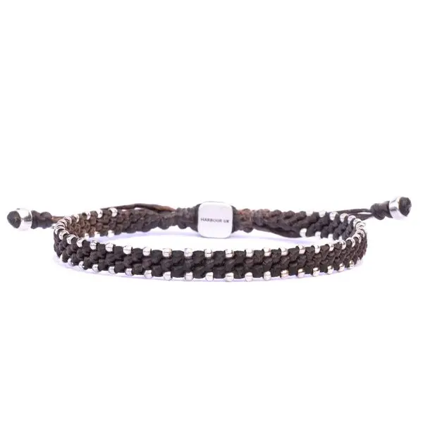 HARBOUR UK London Connection Silver Rope Bracelet - Brown