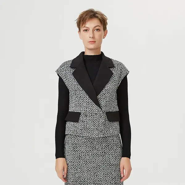 SMART AND JOY Tweed Vest With Contrasting Collar - Grey
