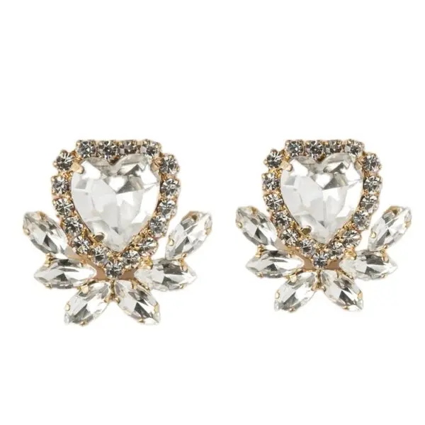 ACHALA HANDCRAFTED Neutrals / Crystal Heart Earrings - Gold