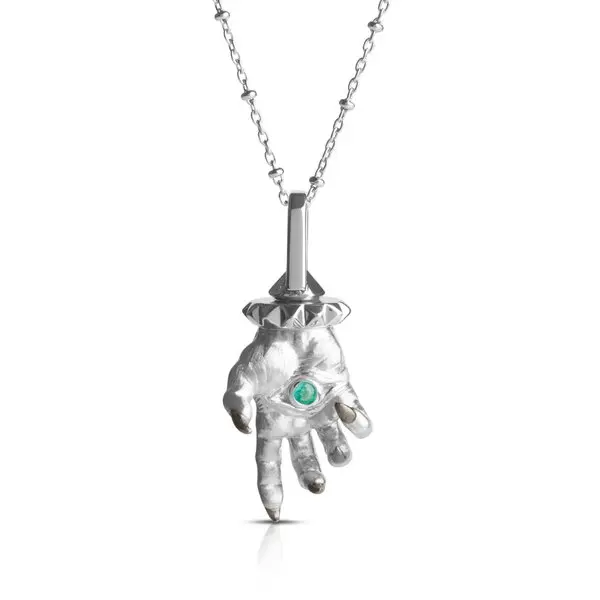 KASUN LONDON Hand Of The Protector Pendant May Emerald - Silver