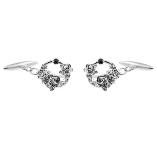 LEE RENEE Silver / Black Black Diamond Rose Halo Cufflinks Silver - Silver/black
