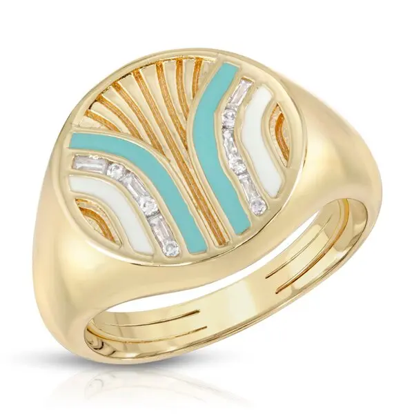 GLAMROCKS JEWELRY South Beach Signet Turquoise & White - Gold