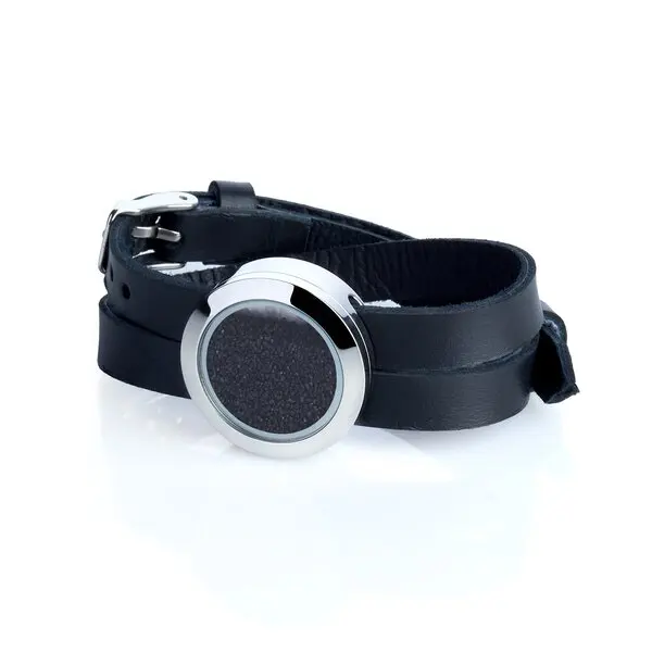 MY LITTLE NATURE Black / Silver Handmade Designer Leather Bracelet With Natural Volcanic Lava Sand – Unique Jewelry - Black/silver
