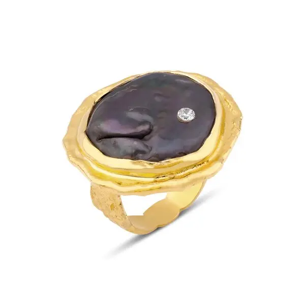 ECE LONDON Gold / Black The Aphrodite's Tear Baroque Pearl Ring - Gold/black