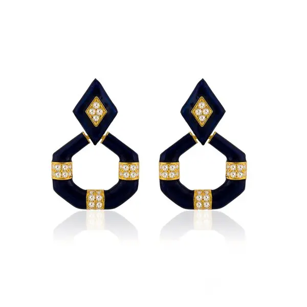 MILOU JEWELRY Navy Enamel And Zirconia Geometric Drop Earrings - Blue