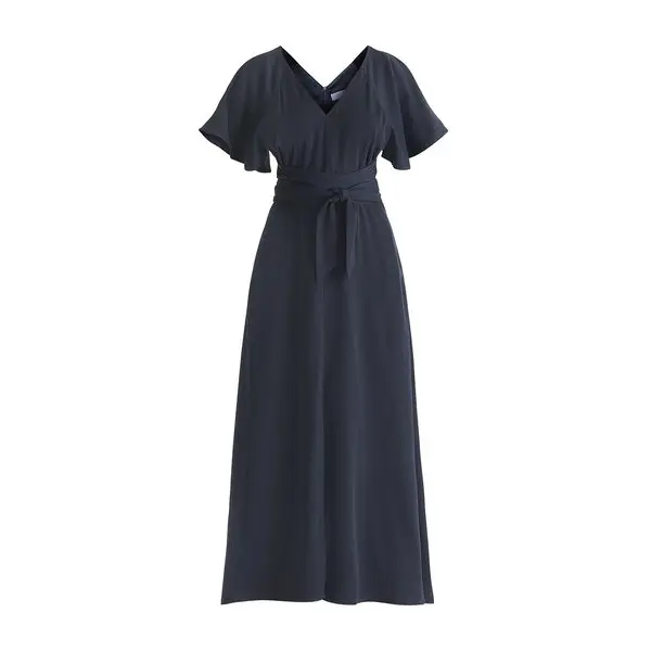 PAISIE Maxi Waist Tie Dress In Navy - Blue