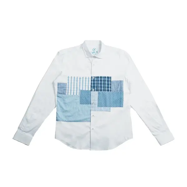 EIGHT X Blue / White Plaid Fusion Long Sleeve Button Up Shirt - Blue/white