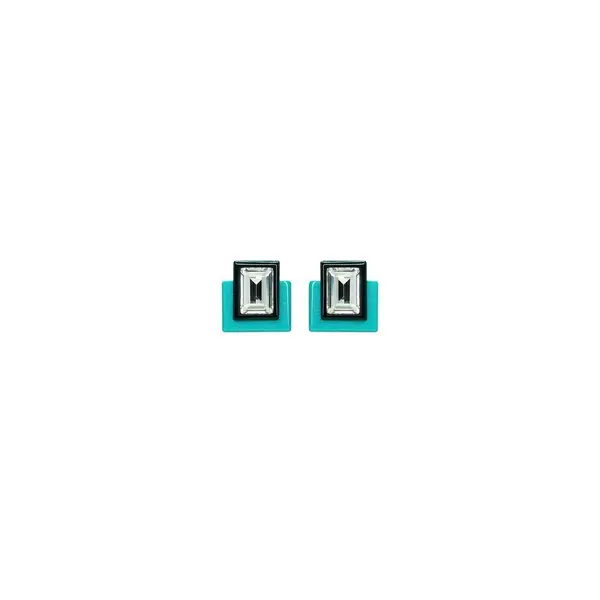 GISSA BICALHO Handmade Acrylic Earring S Deco Rectangular Cut-off Stone Turquoise - Blue