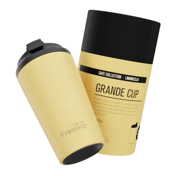 Fressko Grande 16oz / 475ml Reusable Coffee Cup, Stainless Steel Limoncello - Yellow