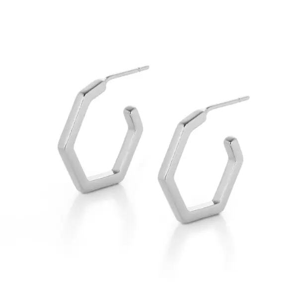 NELLOU JEWELLERY Hex Hoop Earrings Sterling - Silver
