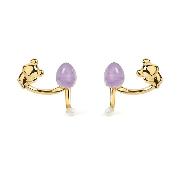 FREQNC ATELIER Cuddly Bear Earrings Amethyst Ear Jackets - Purple