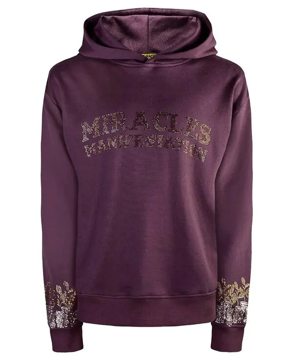 MIRACLES MANIFESTER Positive Affirmation Hoodie With Rhinestone Design - Brown