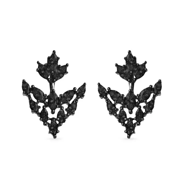 SALLY SKOUFIS Renaissance Cascade Earrings With Made Cz Diamond Stimulant In Premium Rhodium - Black