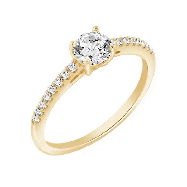 KIERA Lab Grown Diamond Half Carat Center Round Cut Solitaire Ring With Pave Band - Yellow