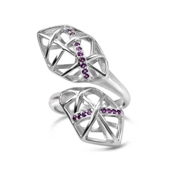 BELLUS DOMINA White Gold Plated Amethyst Helical Ring - Silver