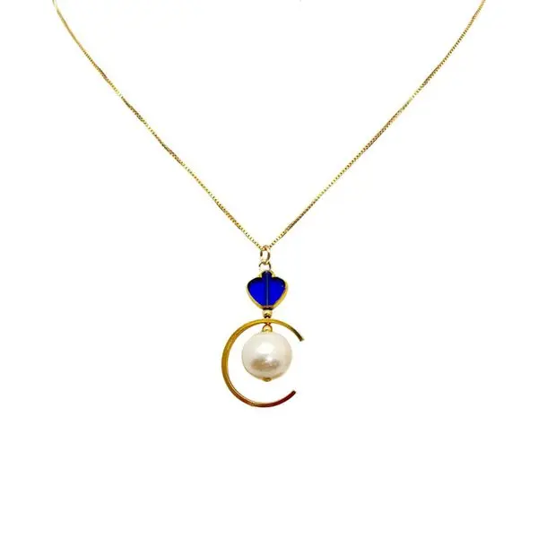 ARACHELI STUDIO Spade X Pearls Chain Necklace - Blue