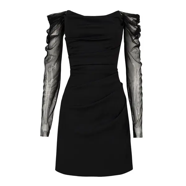 ALINA CERNATESCU Umbra Wool Off-shoulder Mini Dress - Black