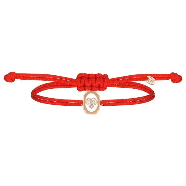ECCE ARTISAN DIAMONDS Single 14k Solid Rose Gold Mini Full Diamond Heart Cord Bracelet - Red