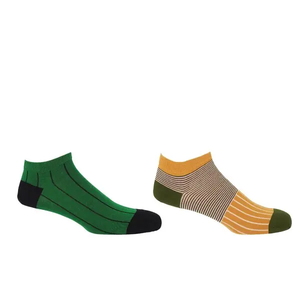 PEPER HAROW - MADE IN ENGLAND Pin Stripe & Oxford Stripe Mustard Trainer Socks Bundle - Green