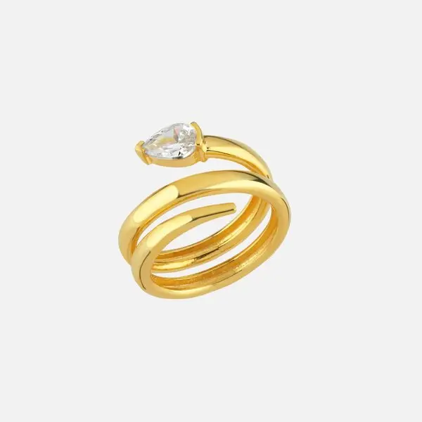 LINYA JEWELLERY Drop Stone Snake Ring - Gold