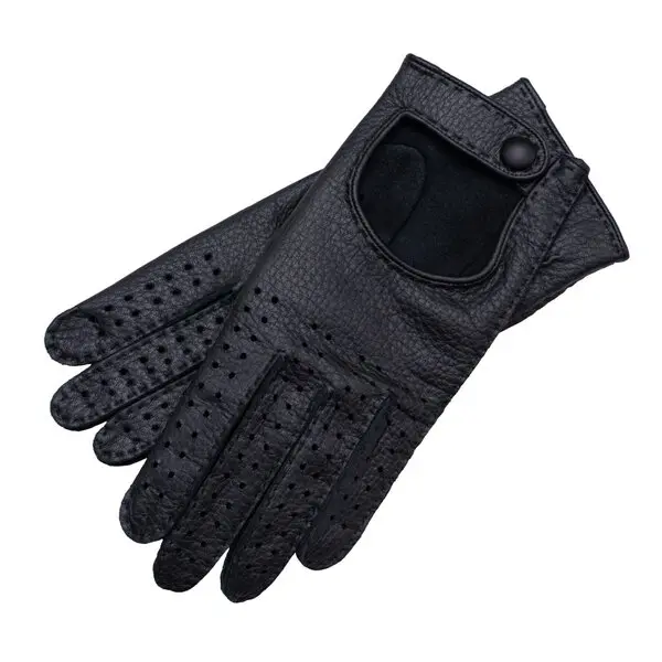 1861 GLOVE MANUFACTORY Monza Hand Sewn Deerskin Driving Gloves - Black