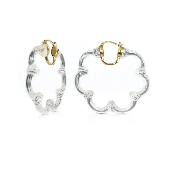 GOLD & HONEY Flower Bamboo Lucite Hoop Earrings In Clear - Gold