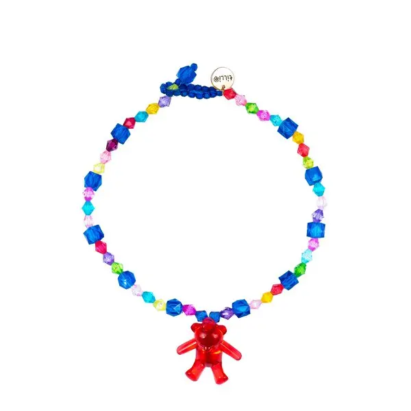 TILLIE BEADS Blue / Red Bear Bling Bead Pendant Necklace - Blue/red