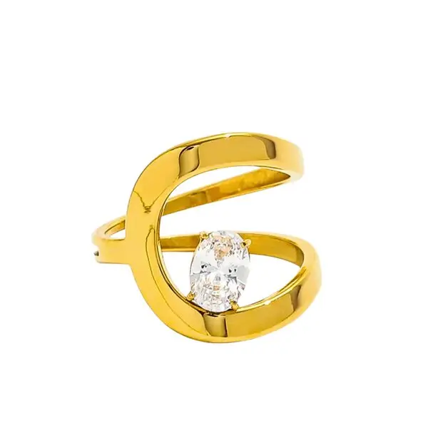 MICKEY'S GIRL Eccentric Oval Cz Waterproof Ring - Gold