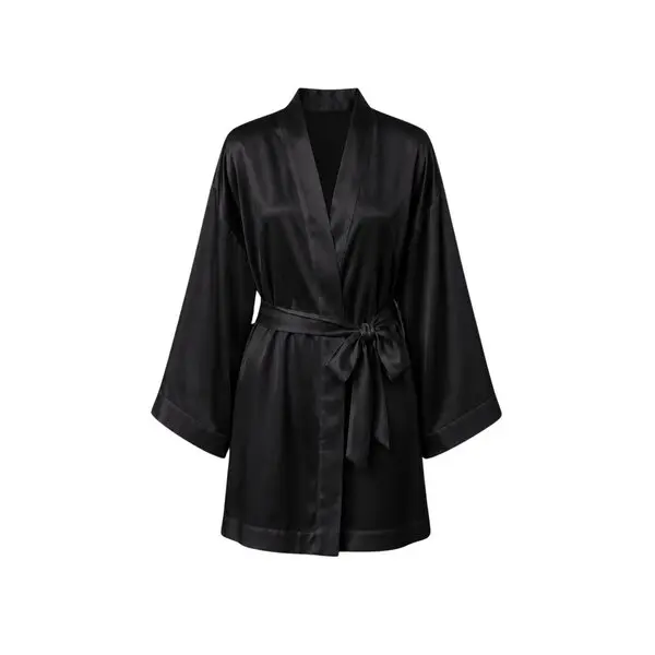 OH!ZUZA NIGHT&DAY Grace Satin Viscose Short Kimono Robe - Black