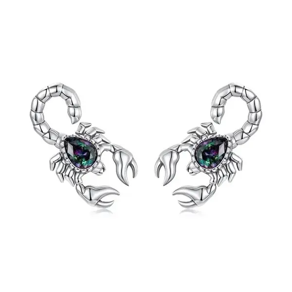 ANGEL BAROCCO Vintage Scorpion Mystic Stone Stud Earrings - Silver