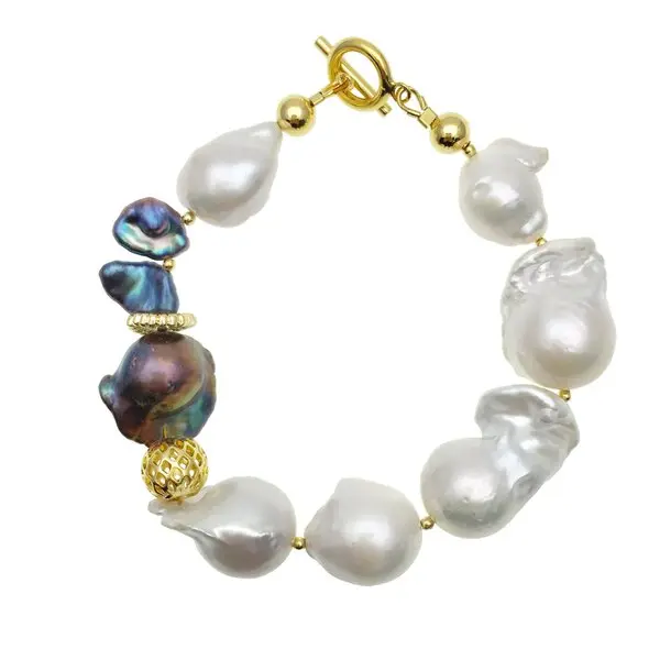 FARRA Purple Baroque Freshwater Pearls Bracelet - White