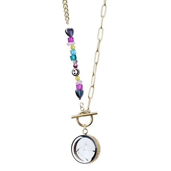 MY LITTLE NATURE Dandelion Plated Necklace With Joyful Beaded Toggle Chain Symbol Of Love, Luck & Harmony - Gold