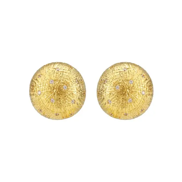 ONEWILDONE Delusional Optimism Vintage Textured Large Round Crystal Dome Earrings - Gold