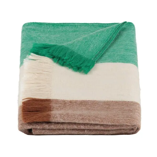 ALPACA LOCA Green / Brown Scarf, Shawl Striped Botanic Green & Naturals Alpaca Wool - Green/brown