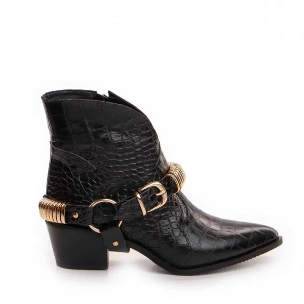THE 5TH ELEMENT Bronx Western Boots – Croco Leather - Black