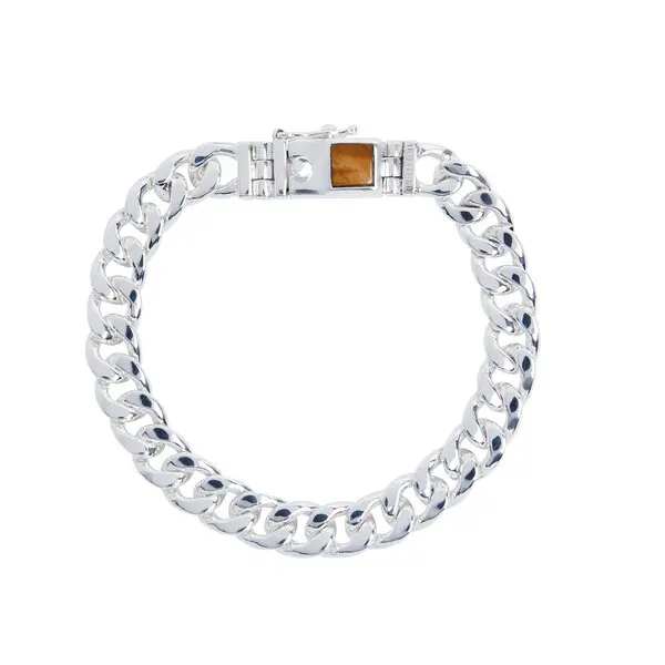ARMATURE Silver / Brown Tigers Eye Curblink Chain Bracelet - Silver/brown
