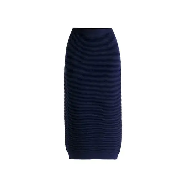 PAISIE Ribbed Midi Skirt In Navy - Blue