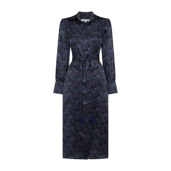 REALLY WILD CLOTHING Birch Print Silk Shirt Dress - Blue