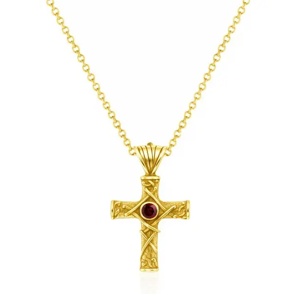 UNALOE Gold / Red Harmony Cross Necklace With Ruby In Gold Vermeil - Gold/red