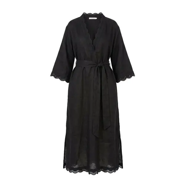 Adrift Clothing Tia Linen Tunic Dress In Lace - Black