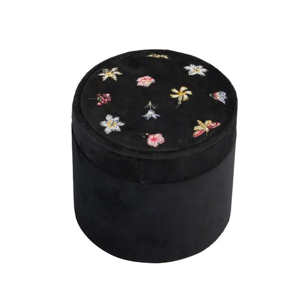 FABLE ENGLAND Floral Ditsy Embroidered Velvet Jewellery Box - Black
