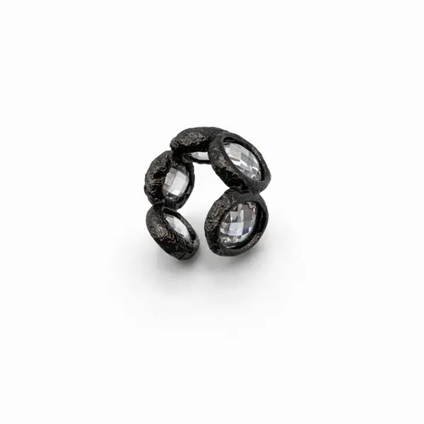 JAGGED HALO JEWELRY Crown Crystal Ear Cuff Rhodium - Black