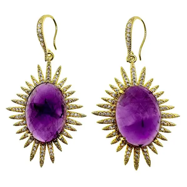 FARRA Oval Amethyst Dangle Statet Earrings