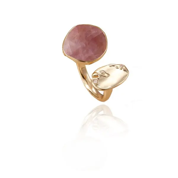 RARE MATTERS JEWELRY Strawberry Quartz Gemstone Huggie Ring - Gold
