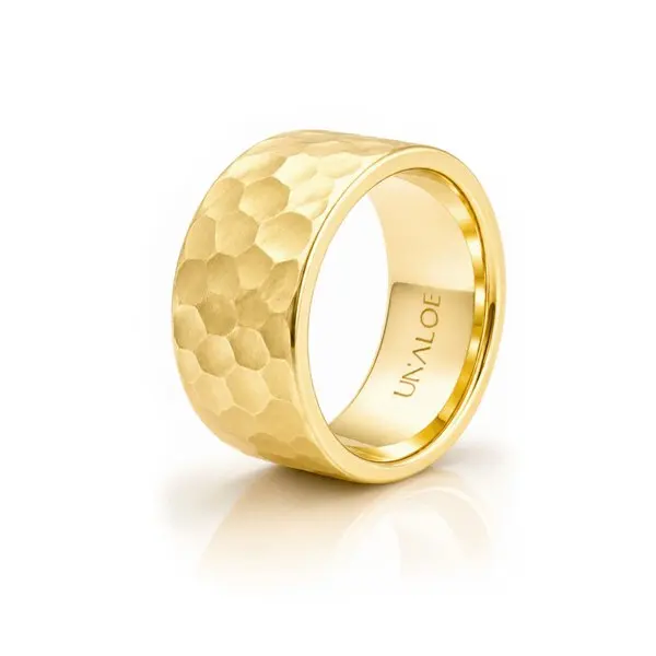 UNALOE Ring Francesina Wide Band In Hammered Sterling Silver With Plating - Gold